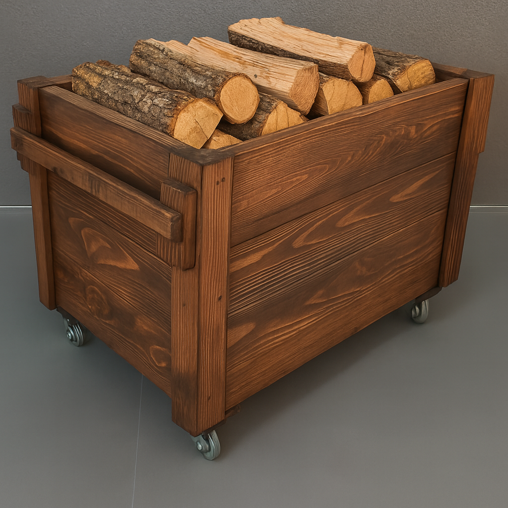 Rustic Wooden Storage Box on Wheels for Firewood - Wood Design Vanity ...